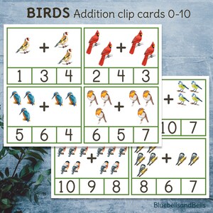 Birds Count and Clip Cards Addition 1-10. Montessori Spring Printable ...