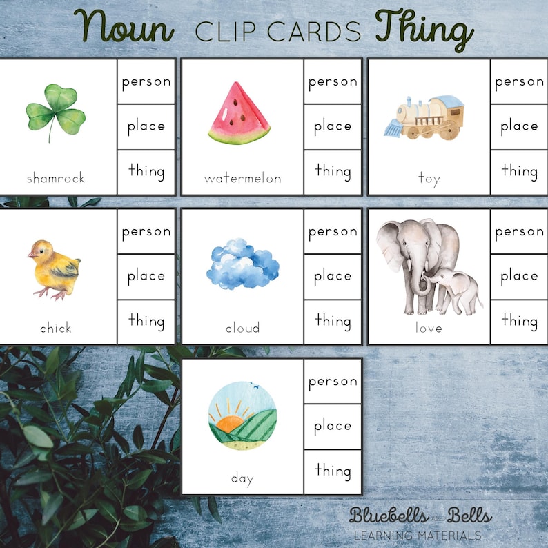 Noun Sort Person, Place, Thing Clip Cards. Parts of Speech Activity for ...