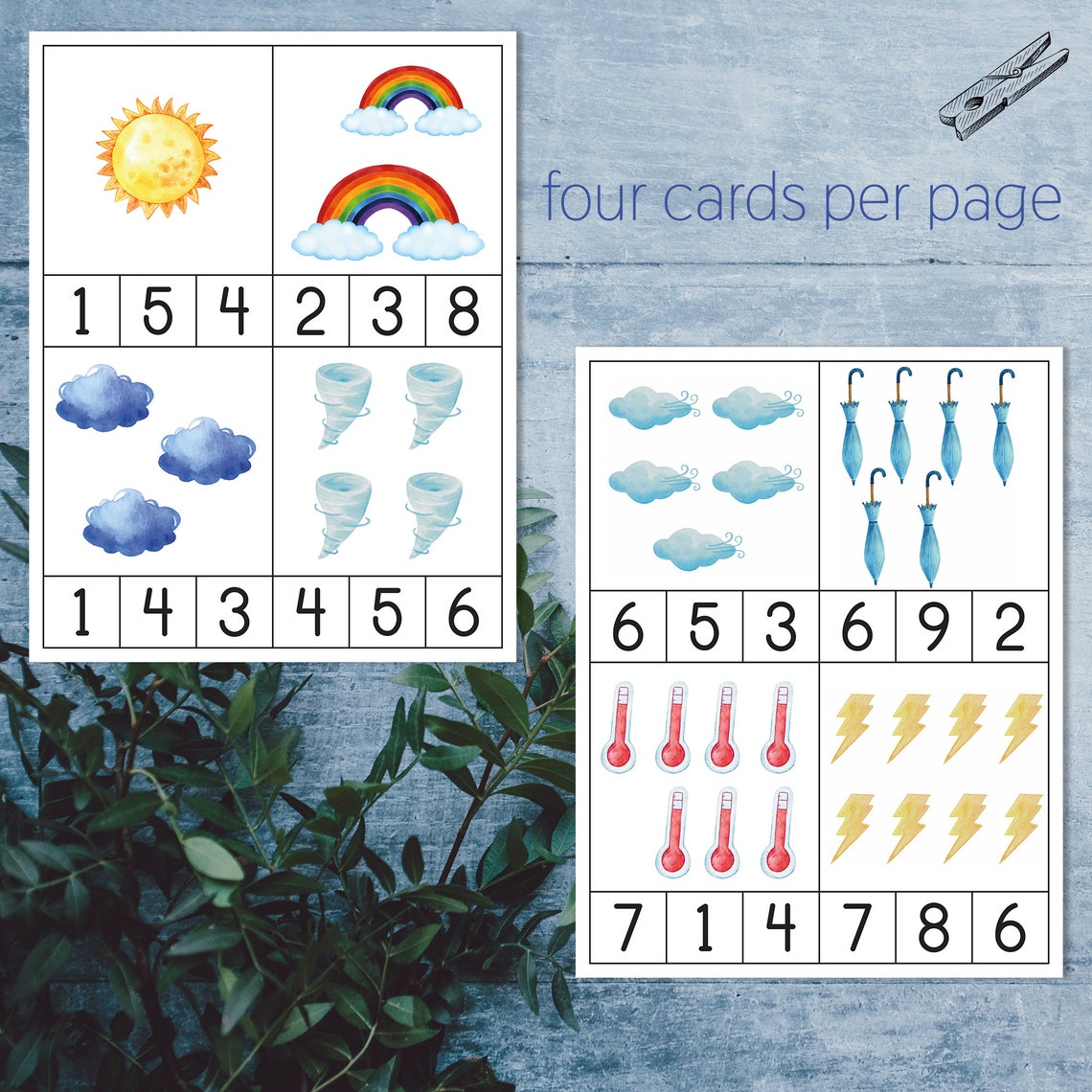 Weather Count and Clip Cards 1-10. Preschool Spring Printable ...