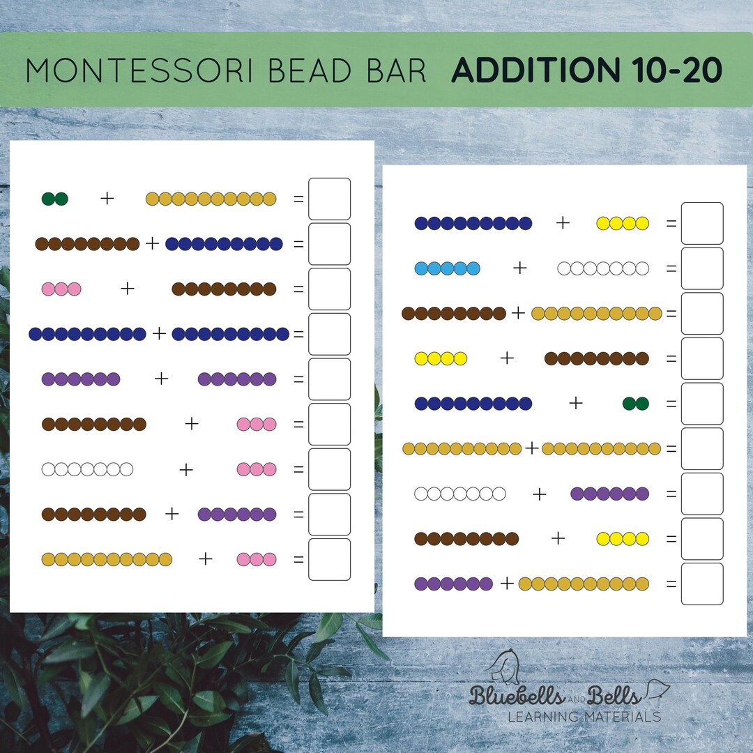 Montessori Bead Bar Addition to 20 Worksheets. Addition With Carrying ...