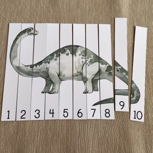Dinosaur Puzzle Number Sequence 1-10. Montessori Preschool Printable ...