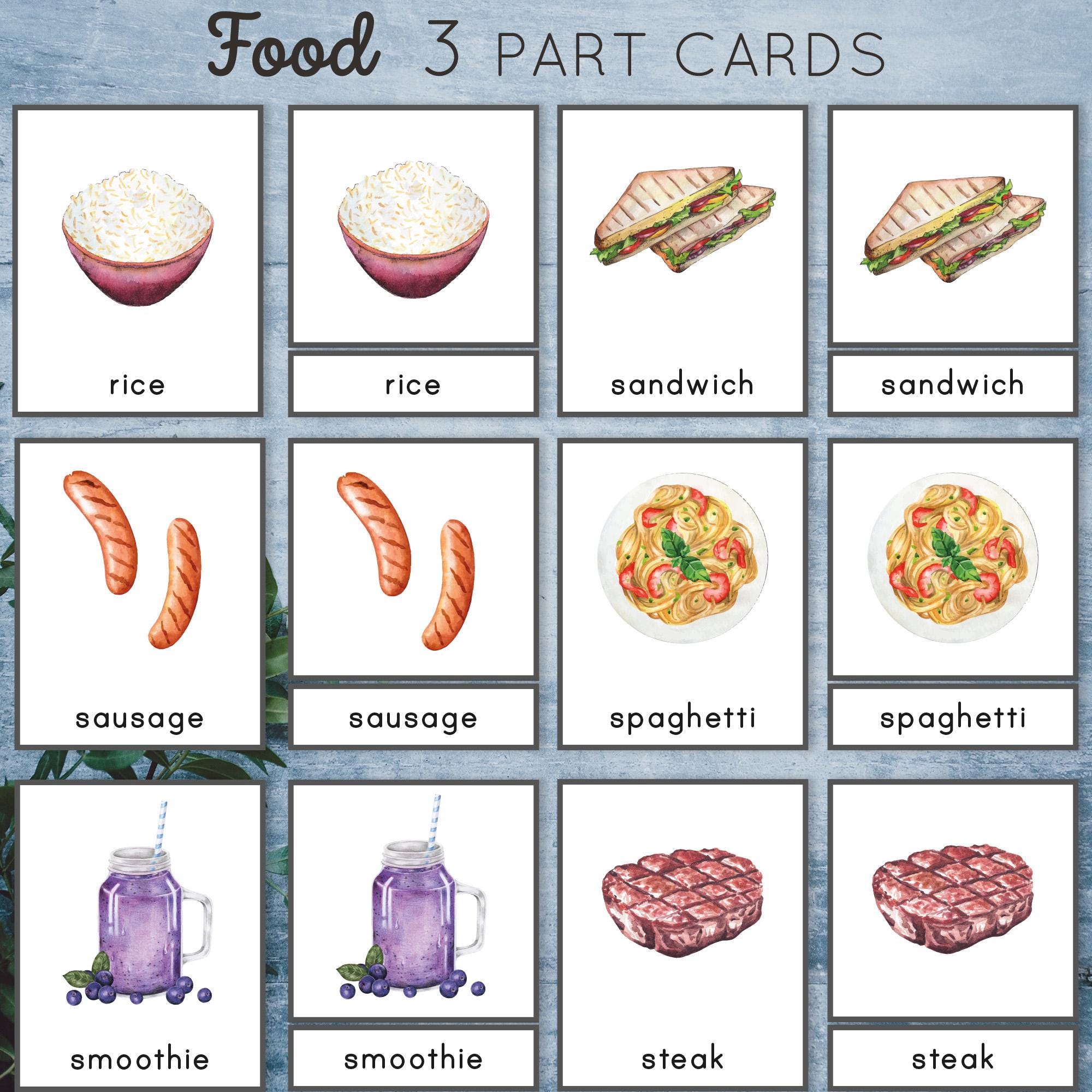 Montessori Printable Food 3 Part Cards. Preschool and Kindergarten ...