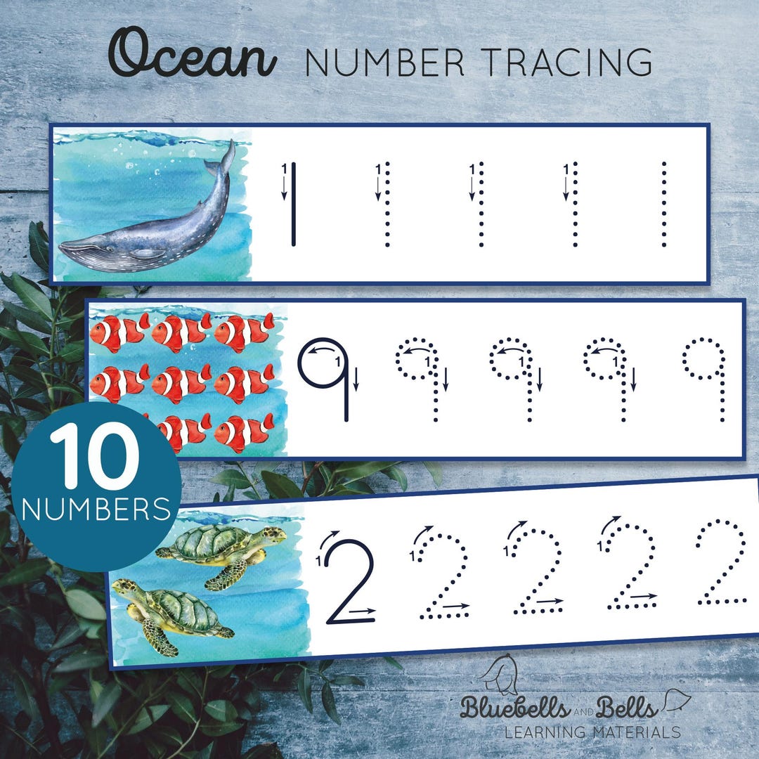 Ocean Printable Number Tracing Worksheets . Preschool and Kindergarten ...