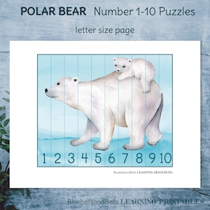 Polar Bear Preschool Printable Puzzle 1-10. Winter Kindergarten Number ...