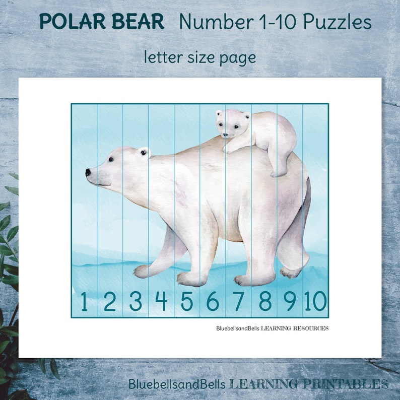 Polar Bear Preschool Printable Puzzle 1-10. Winter Kindergarten Number ...