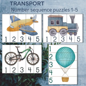 Toddler Puzzle Transport Number Sequnece 1-5. Printable Vehicle ...