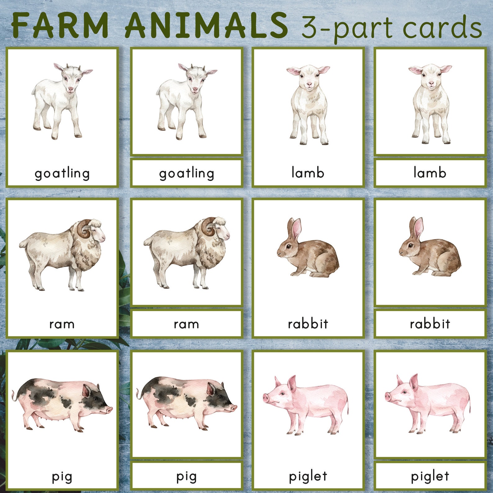 Farm Animal Montessori Printable 3 Part Cards. Preschool and - Etsy