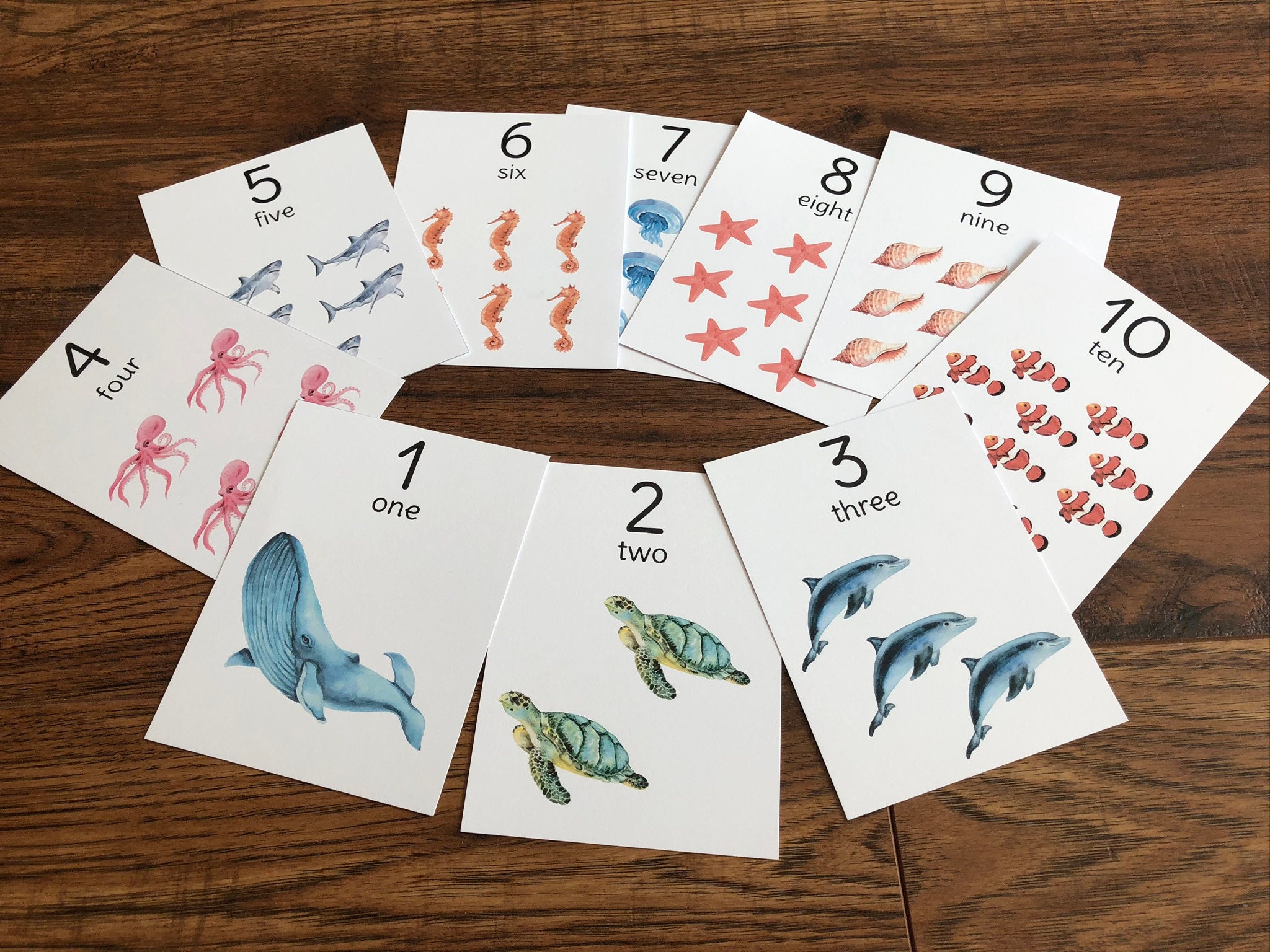 Number 1-10 Flashcards Ocean. Toddler Watercolor Printable - Etsy
