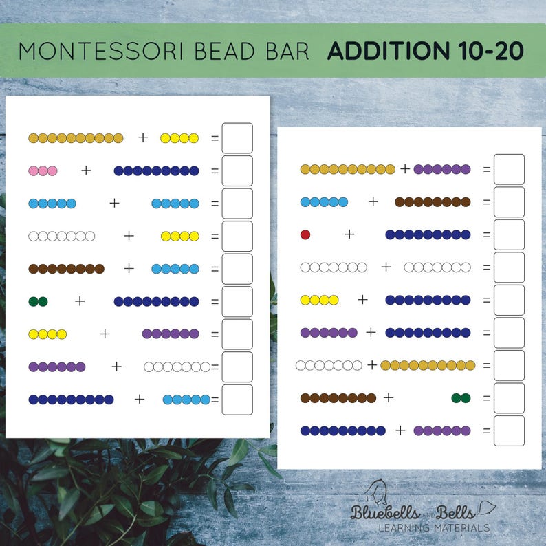 Montessori Bead Bar Addition to 20 Worksheets. Addition With Carrying ...