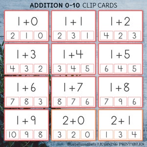 Addition Clip Cards 1-10. Simple Addition Printable for Kindergarten ...