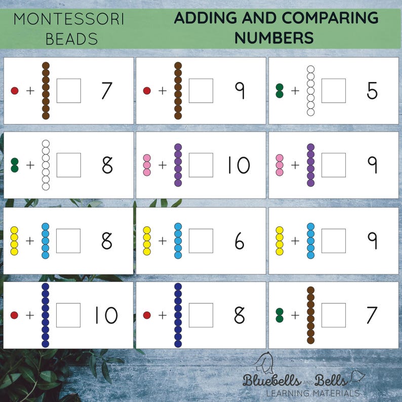 Montessori Bead Bars Comparing Numbers With Addition Equation. - Etsy