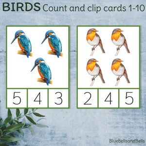 Birds Count and Clip Cards 1-10. Spring Montessori Printable. Preschool ...