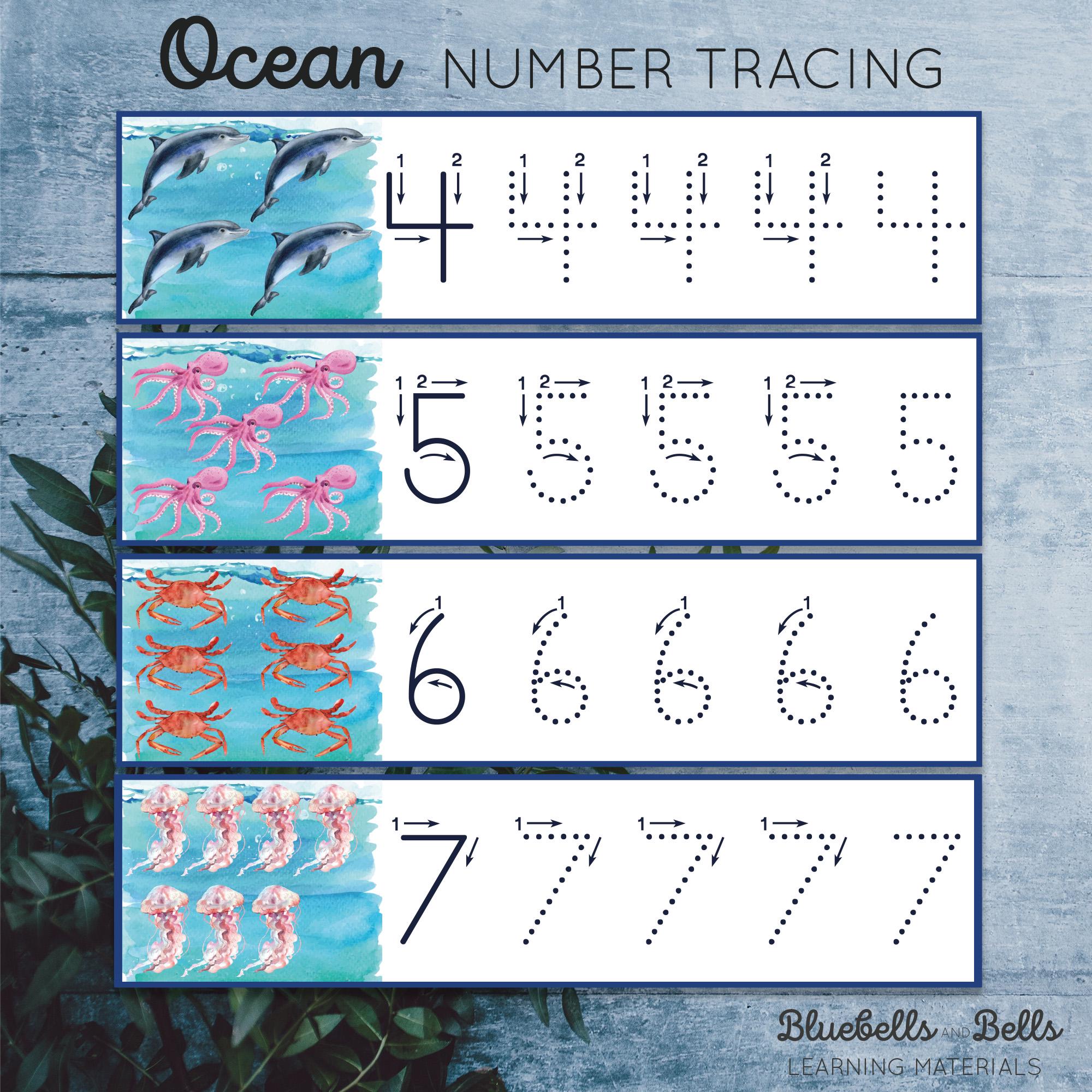 Ocean Printable Number Tracing Worksheets . Preschool and Kindergarten ...