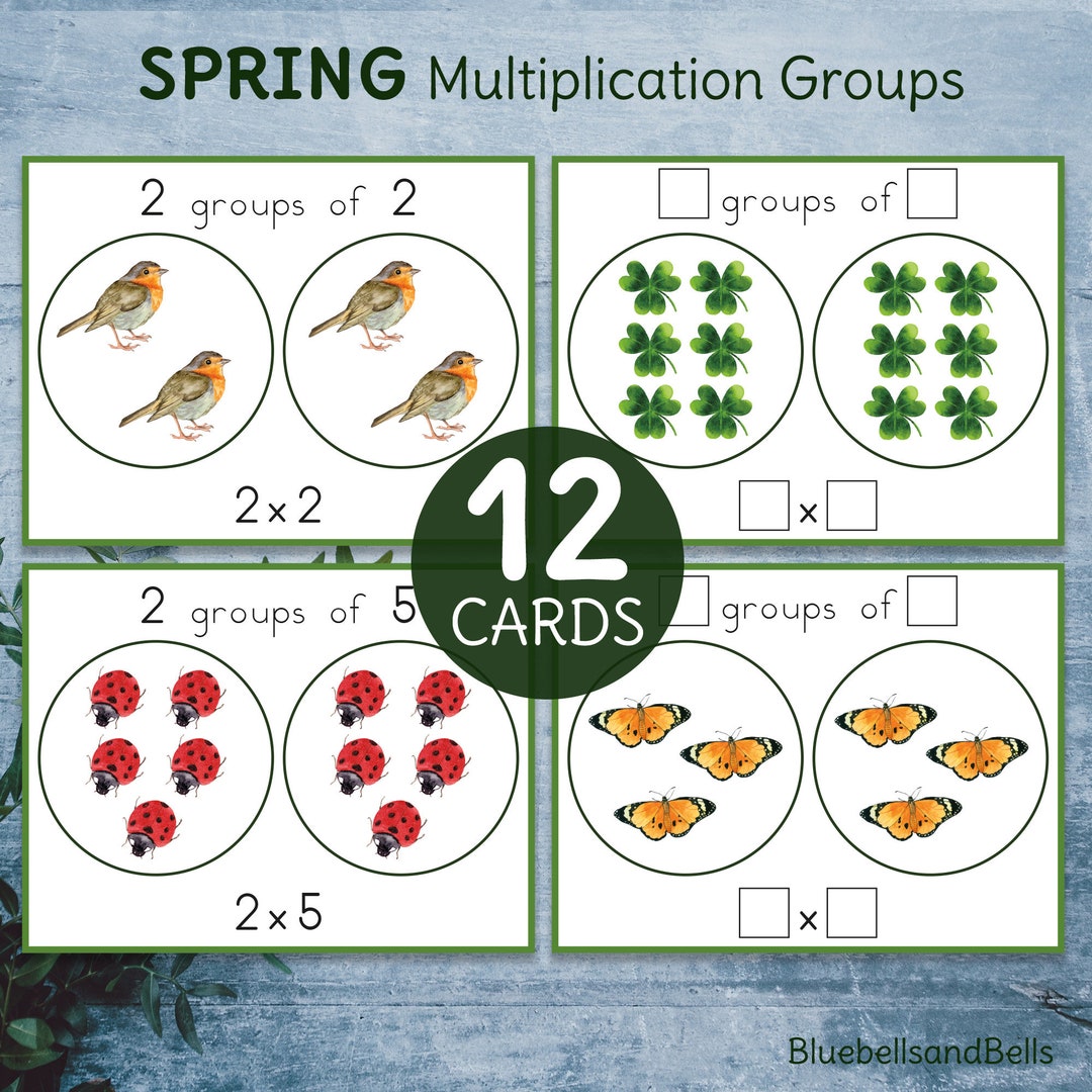 Spring Montessori Printable Multiplication Groups Fact Cards and Task ...