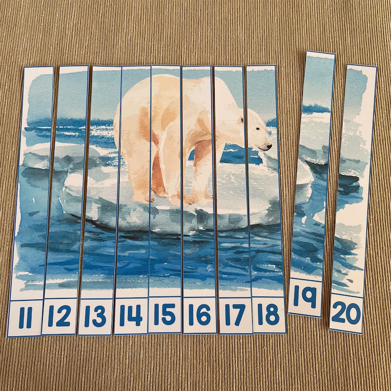 Montessori Winter Kindergarten Printable Polar Bear and Penguins Number ...