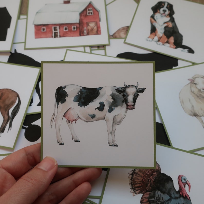 Farm Animal Shadow Matching Cards. Toddler Montessori - Etsy