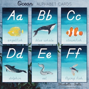 Ocean Alphabet Cards. Sea Animals Letter Cards. - Etsy