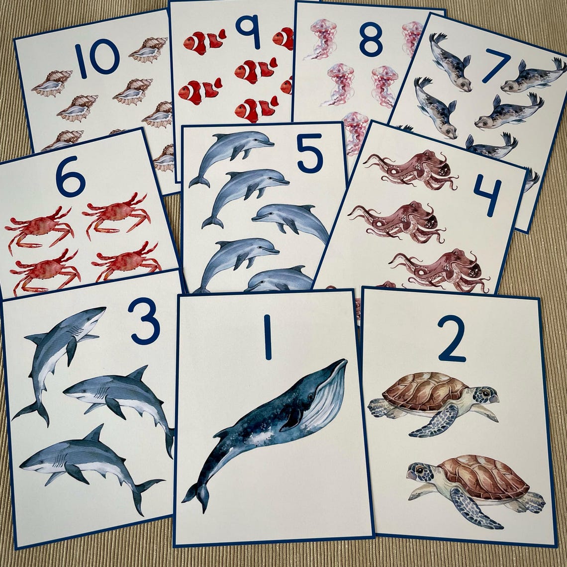 Number 1-10 Flashcards Ocean. Toddler Watercolor Printable Cards ...