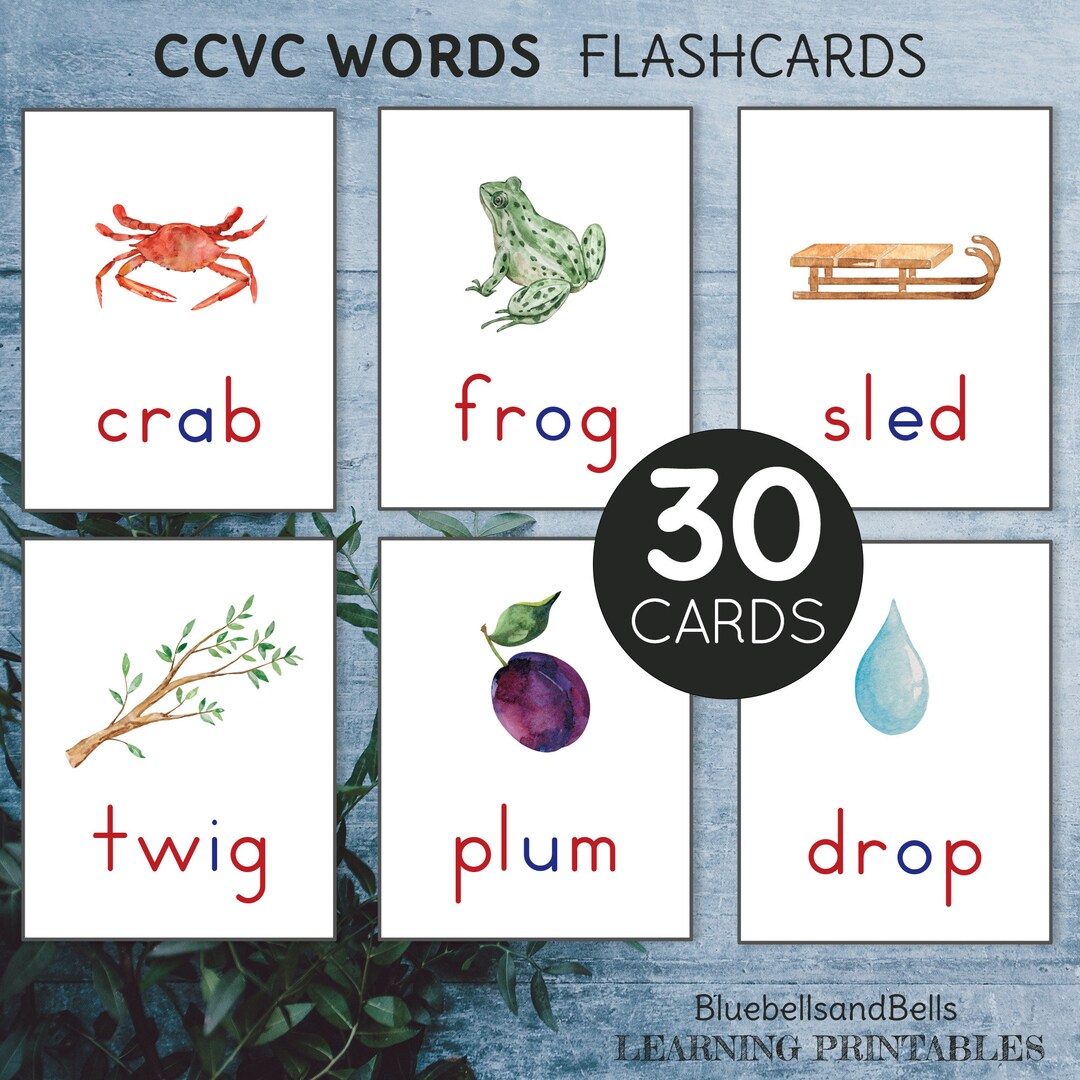 Montessori Preschool Printable CCVC Blends Word Cards. - Etsy