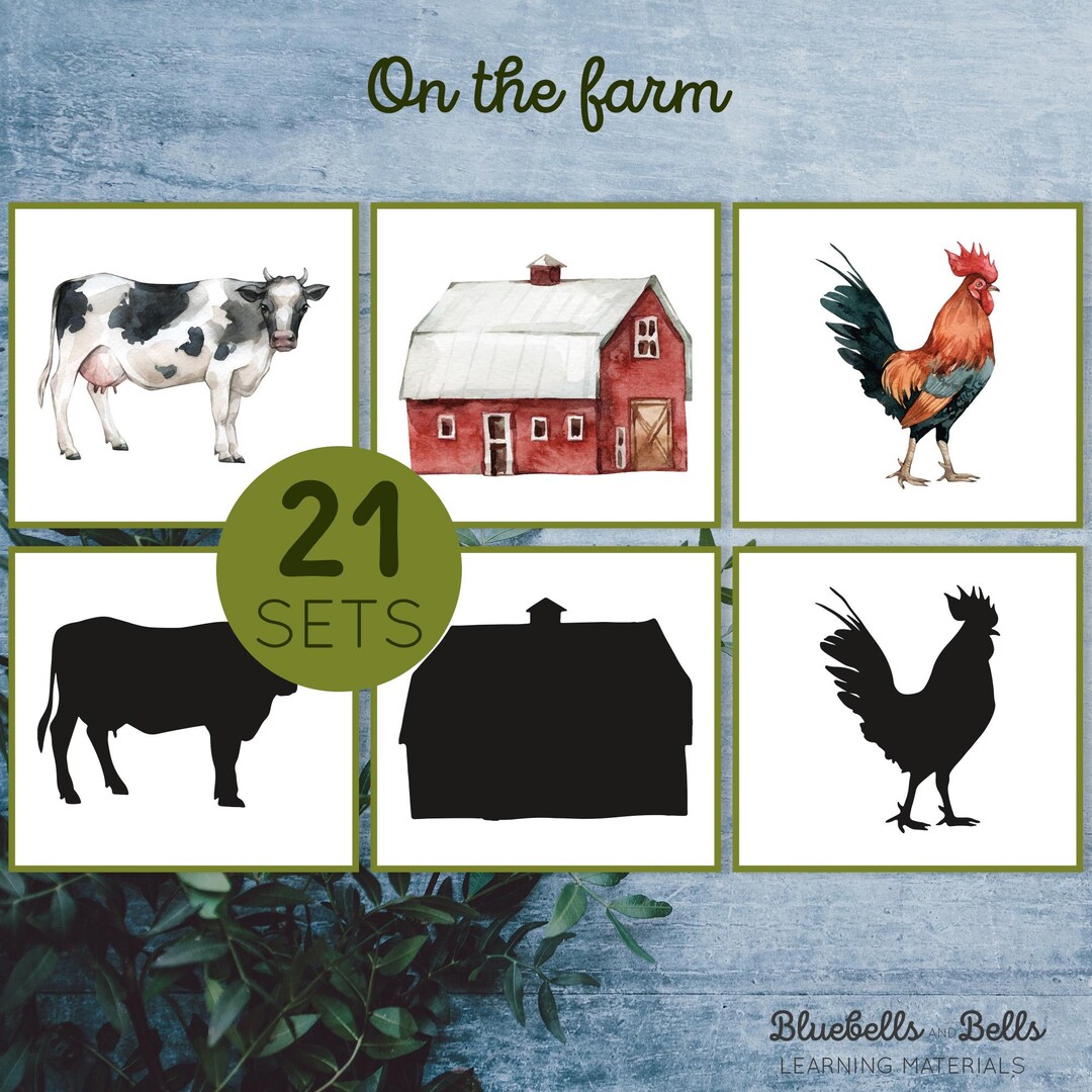 Farm Animal Shadow Matching Cards. Toddler Montessori Printable. - Etsy