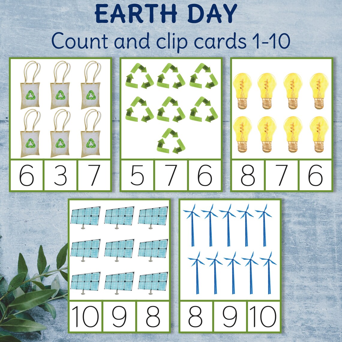 Earth Day Printable Count and Clip Cards 1-10. Spring Math | Etsy