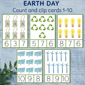 Earth Day Printable Count and Clip Cards 1-10. Spring Math Activity for ...