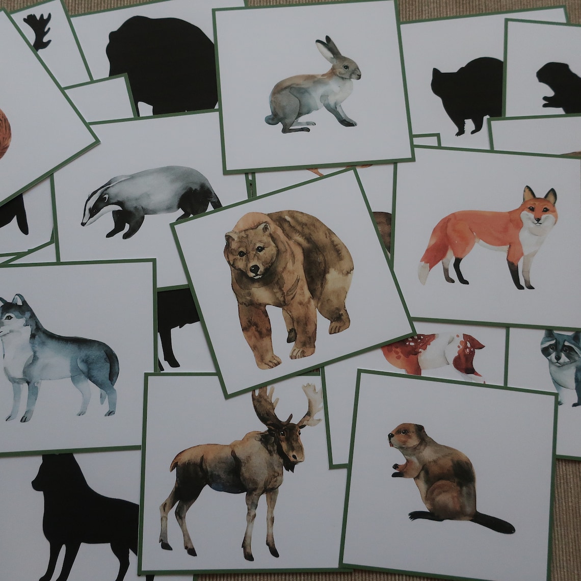 Woodland Animal Montessori Printable Shadow Matching Cards. | Etsy