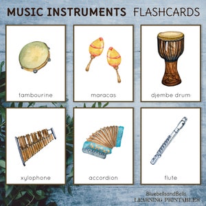 Musical Instrument Flashcards. Preschool and Kindergarten Watercolor ...