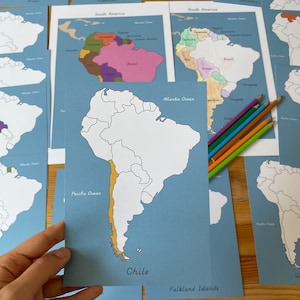 South America Montessori Maps and Country Cards. Continent Study ...