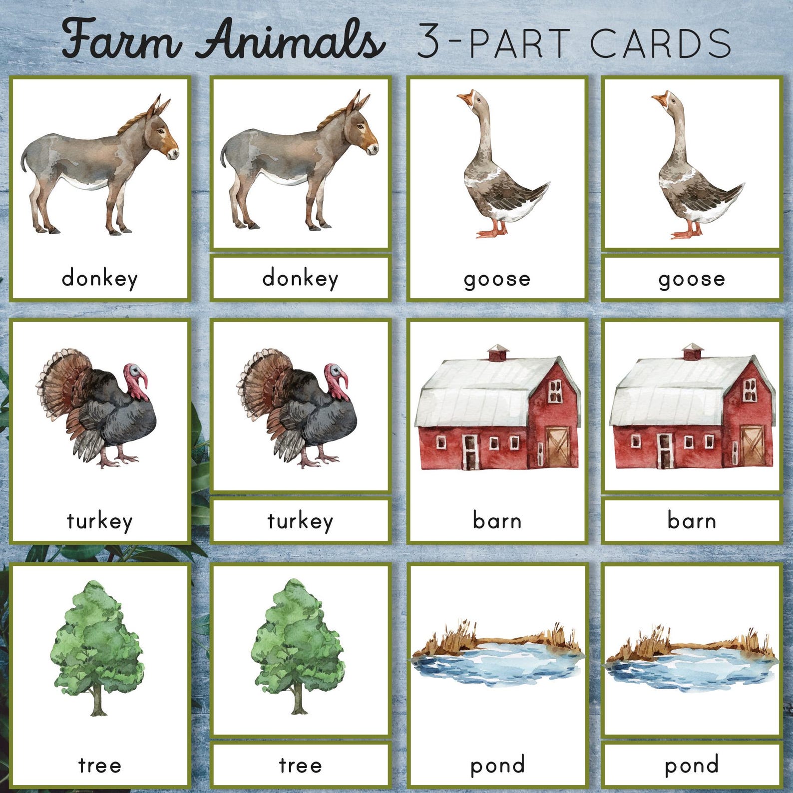 Farm Animal Montessori Printable 3 Part Cards. Preschool and ...