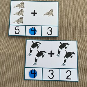 Winter Montessori Printable Count and Clip Cards Addition Polar Animals ...