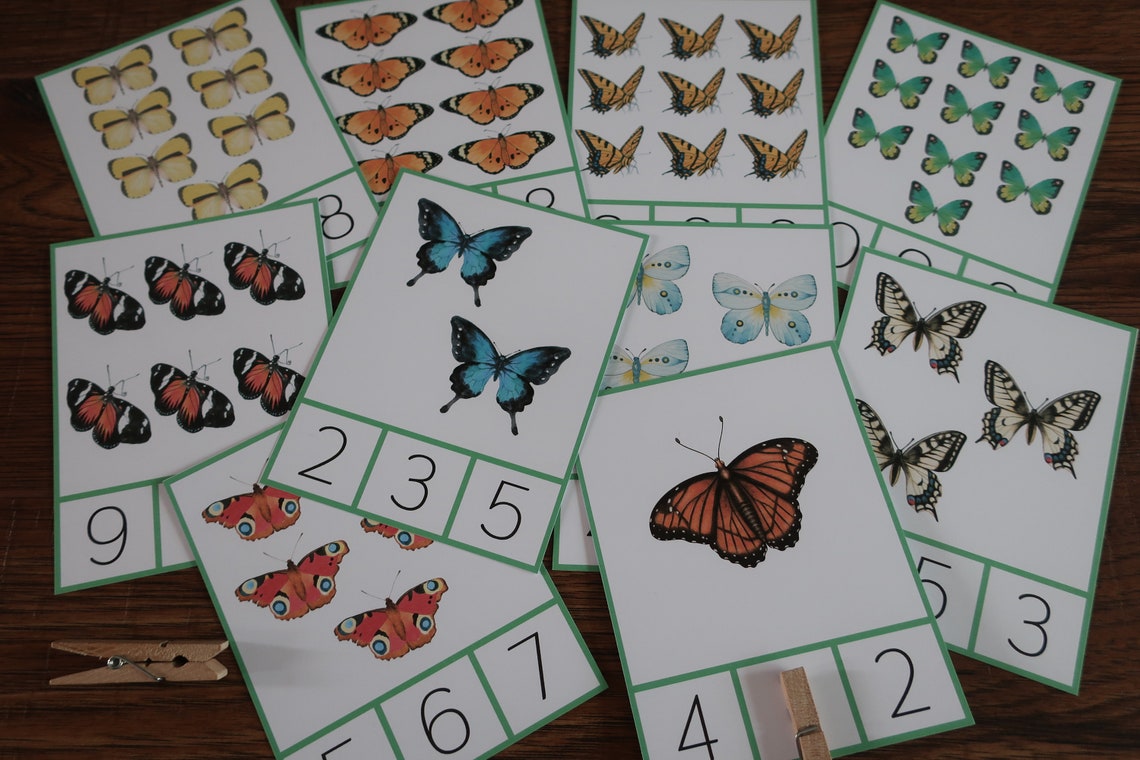 Butterfly Count and Clip Cards 1-10. Preschool Summer | Etsy