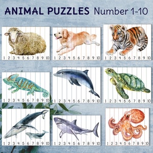 Animal Puzzles 1-10 Number Sequence. Kids Printable Counting Game. - Etsy