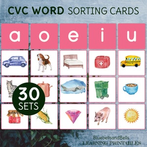 CVC Word Sort Vowel. CVC Word Printable Chart With Pictures. - Etsy