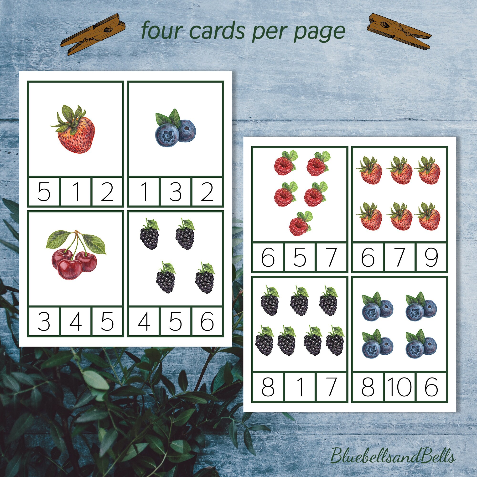 Berries Count and Clip Cards 1-10. Montessori Summer - Etsy