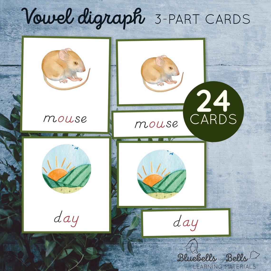 Montessori Printable Digraph 3-part Cards. Green Series Activity. - Etsy