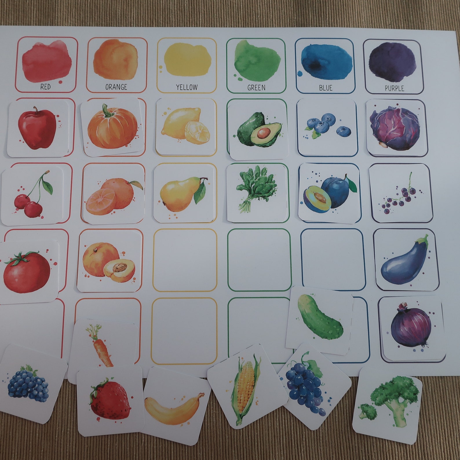 Color Matching Printable Fruits and Veggies. Toddler Sorting - Etsy