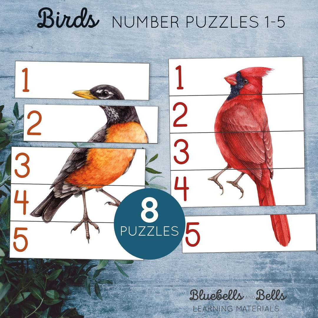 Toddler Puzzle Birds Number Sequence 1-5. Montessori Printable Matching ...