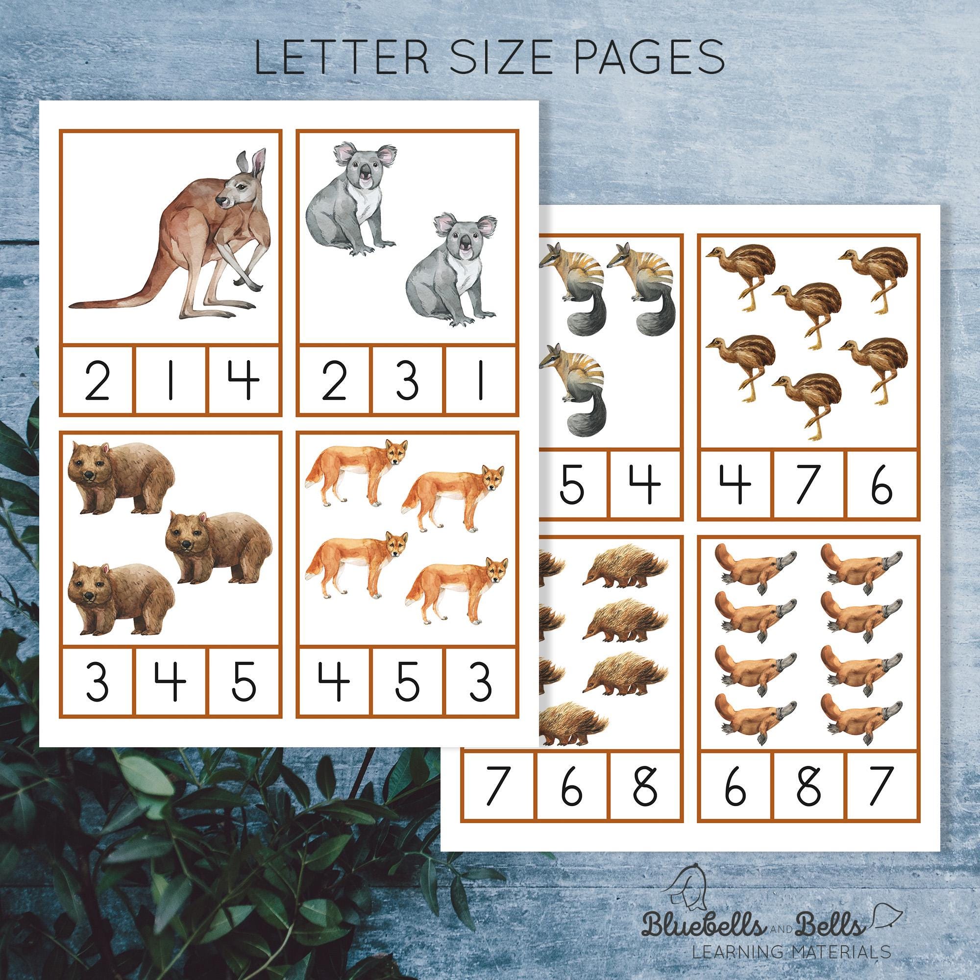 Australia Animals Count and Clip Cards. Montessori Preschool Math ...