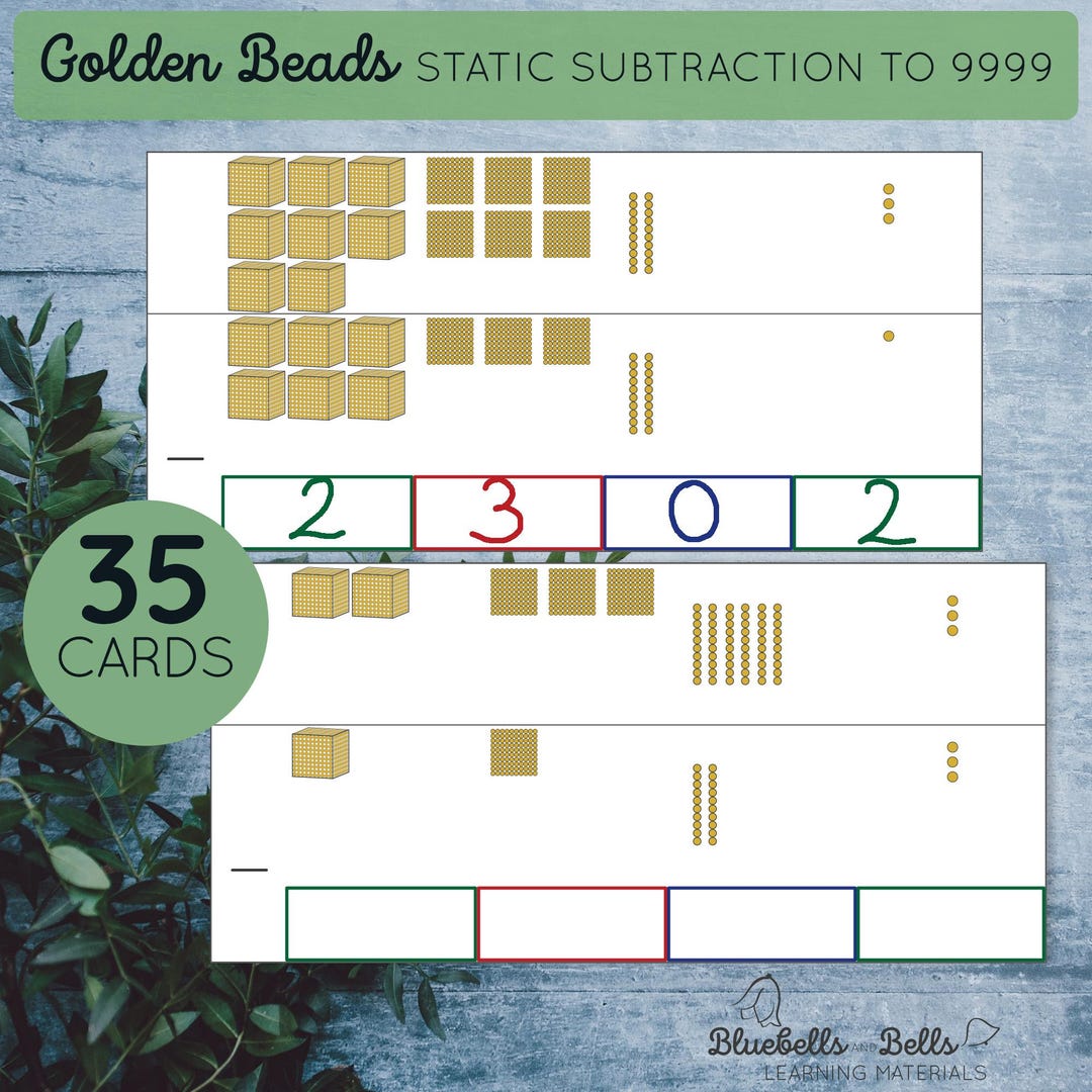 Montessori Golden Beads Static Subtraction to 9999. Extension Math ...