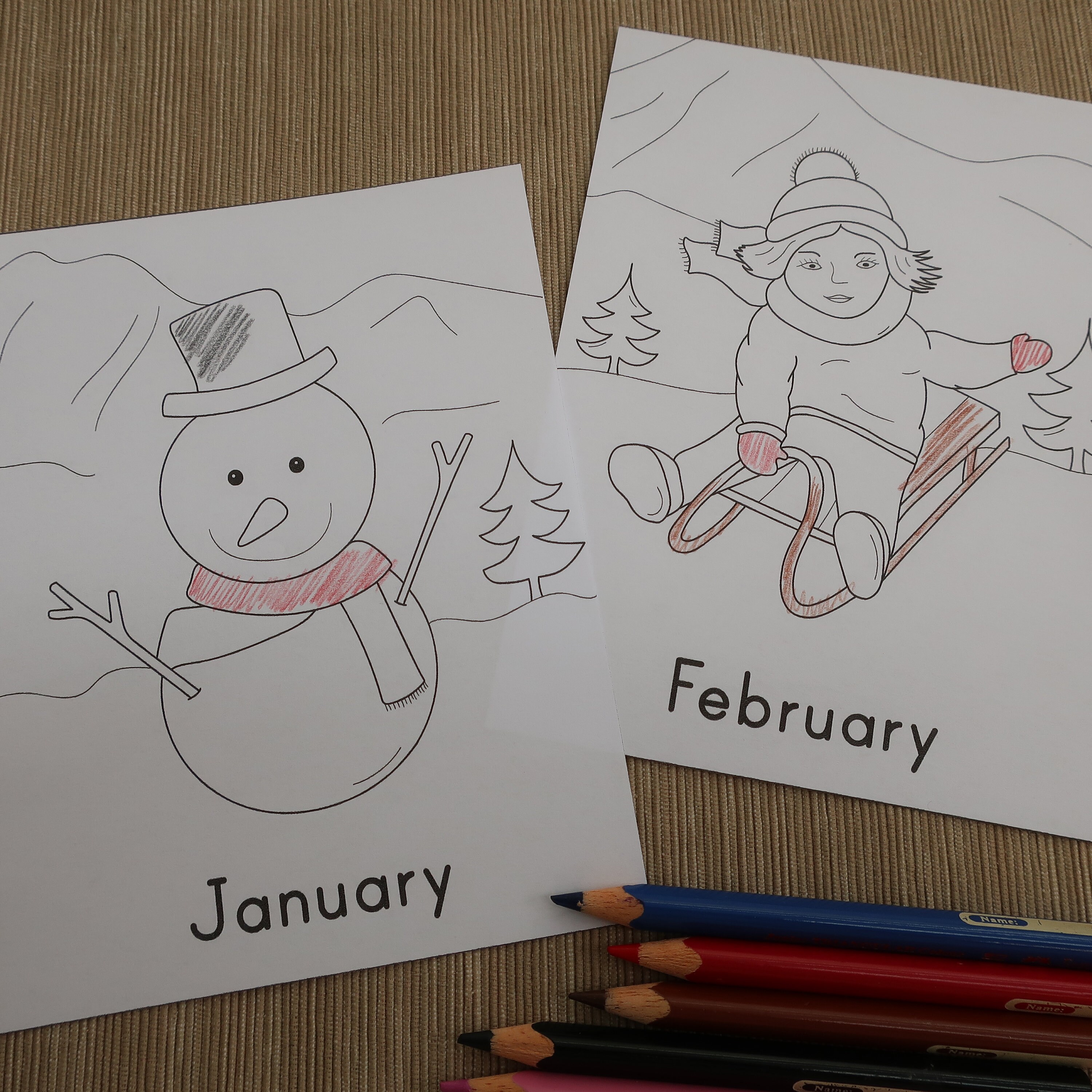 Months of the Year Cards for Coloring. Preschool and Kindergarten ...