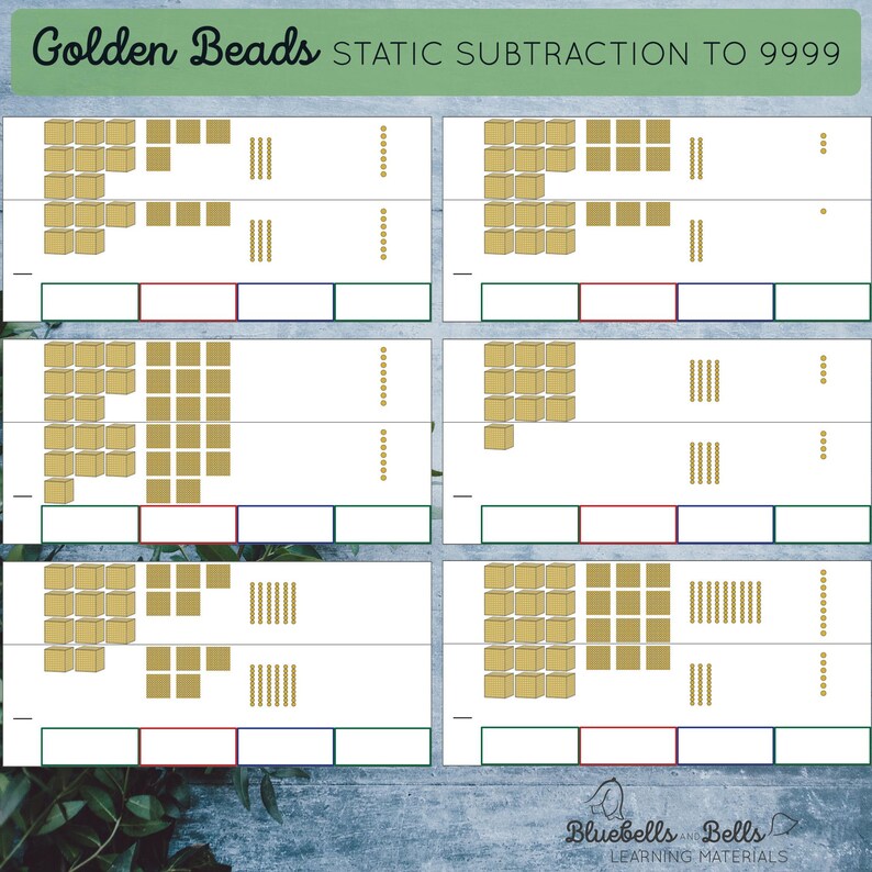 Montessori Golden Beads Static Subtraction to 9999. Extension Math ...