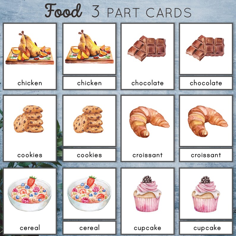 Montessori Printable Food 3 Part Cards. Preschool and Kindergarten ...