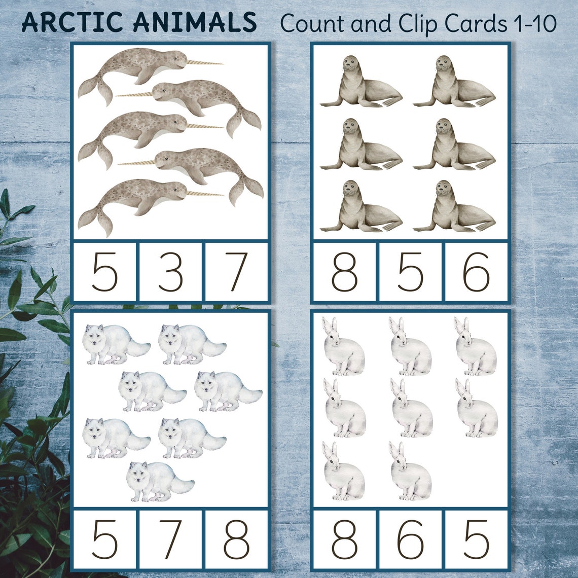 Arctic Animals Count and Clip Cards 1-10. Winter Preschool - Etsy