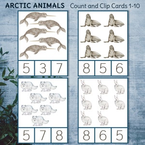 Arctic Animals Count and Clip Cards 1-10. Winter Preschool Math ...