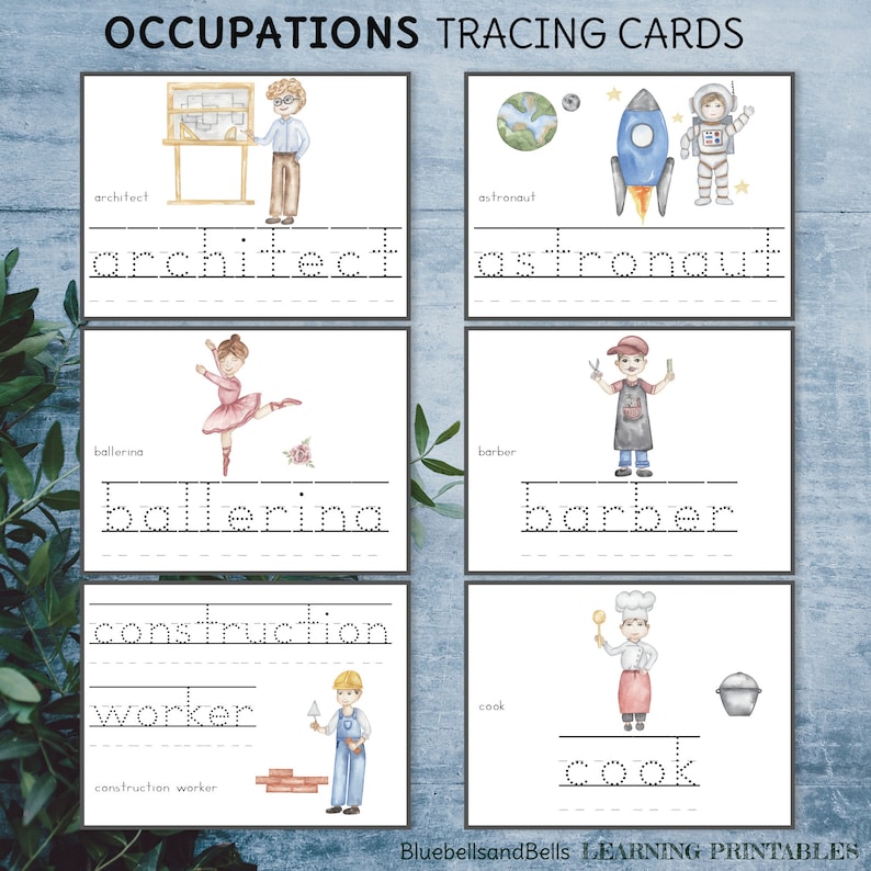 Occupations Cards Tracing Words. Handwriting Preschool Printable ...