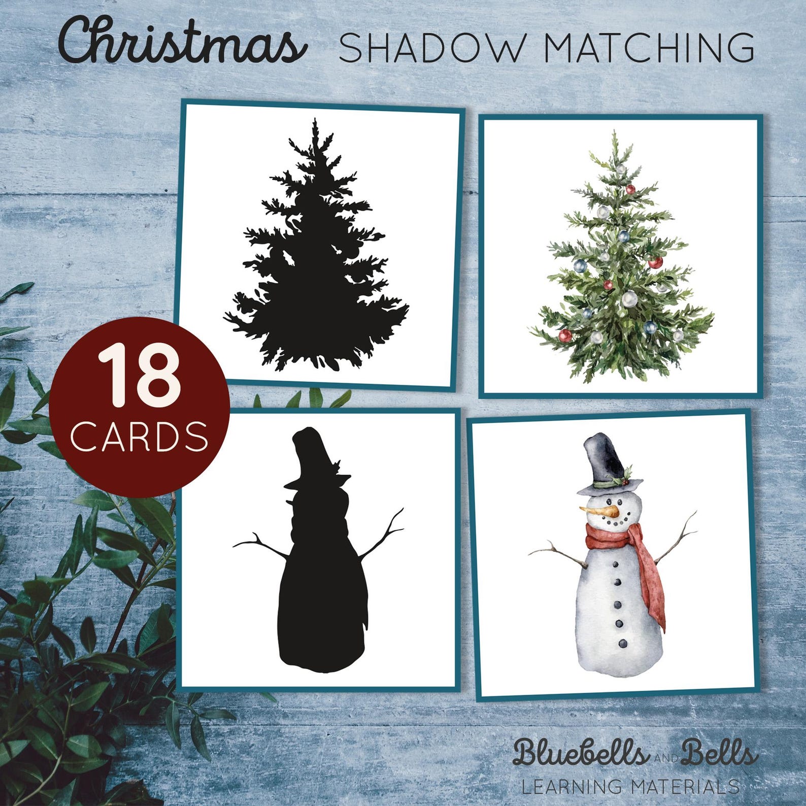 Montessori Printable Christmas Shadow Matching Cards. Winter Preschool ...