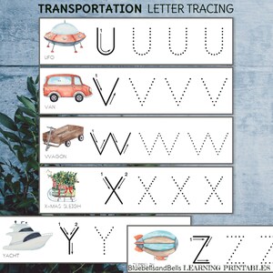 Transportation Alphabet Tracing Cards. Uppercase Letters Handwriting ...