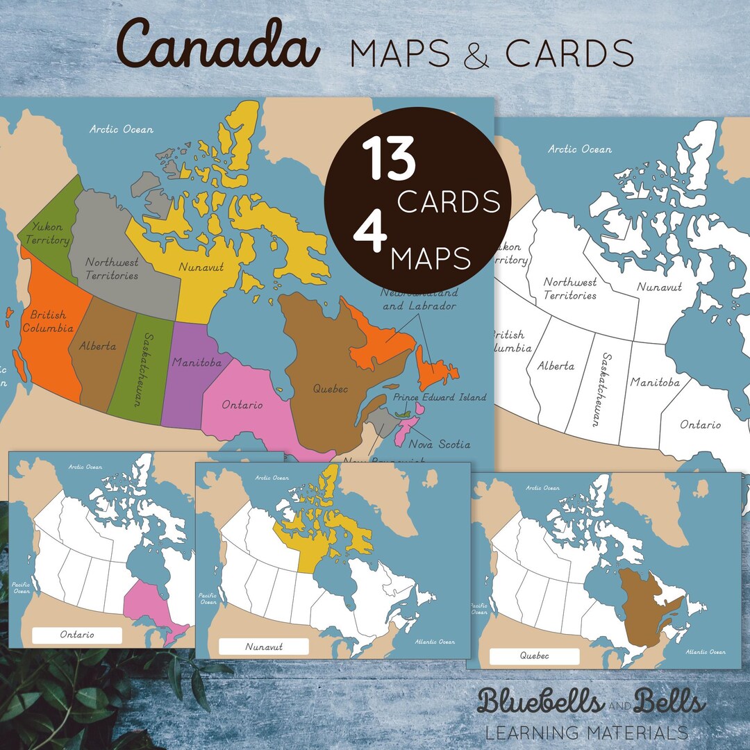 Canada Montessori Maps Provinces and Territories Cards. - Etsy