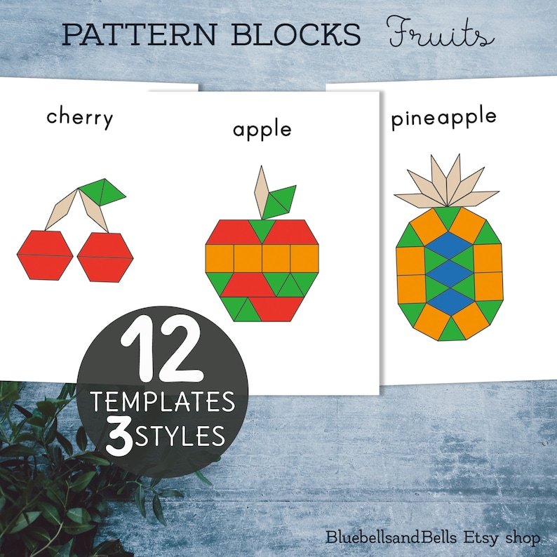 Fruits Pattern Blocks Templates. Toddler Shape Matching Activity ...